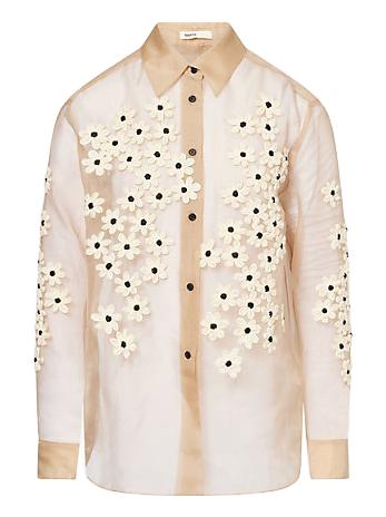 KHAITE Floral-Embroidered Silk Shirt
